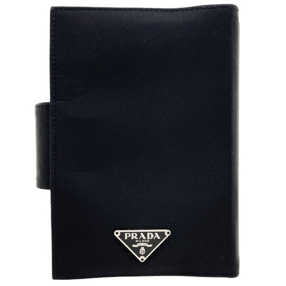 Prada | Bags | Prada Triangle Nylon Leather Black Notebook Cover | Poshmark